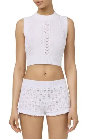 FLORENCE BY MILLS Pointelle Knit Crop Tank - Brt White