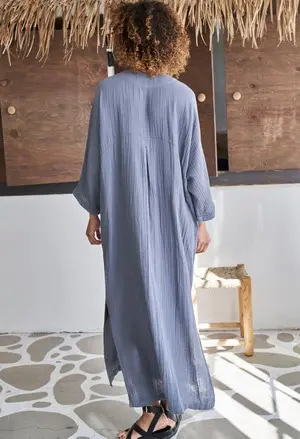 OCEAN+MAIN Gauze Arc Seam Caftan - Petrol