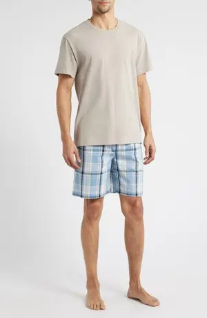 Majestic International Cozy Pajama T-shirt & Woven Cotton Shorts Set - Chambray