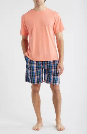 Majestic International Cozy Pajama T-shirt & Woven Cotton Shorts Set - Marlin Plaid