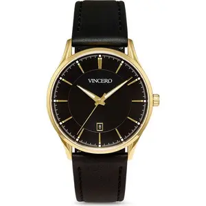 VINCERO Leather Strap Watch - Gold Onyx