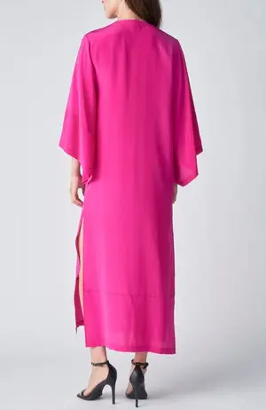 OCEAN+MAIN Wide Sleeve Silk Tunic Dress - Fuchsia