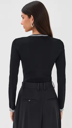 LE BOP Ringer Long Sleeve Bodysuit - Black & White