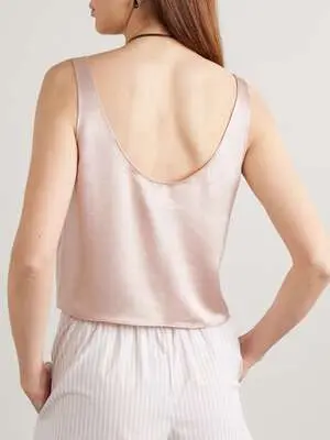 LESET Barb Washed-satin Tank - Blush