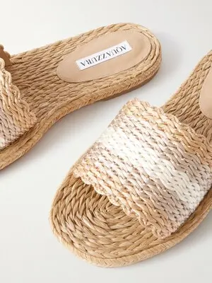 AQUAZZURA Playa Striped Woven Metallic Raffia Sandals - Neutrals