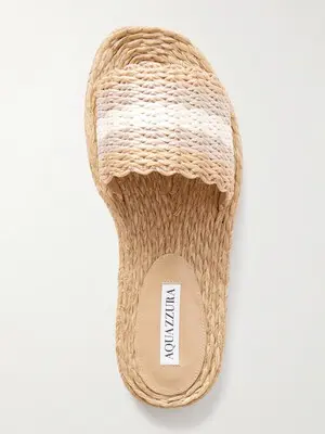 AQUAZZURA Playa Striped Woven Metallic Raffia Sandals - Neutrals