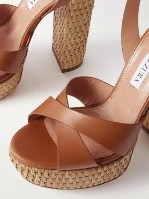 AQUAZZURA Sunseeker Plateau 140 Leather Platform Sandals - Brown
