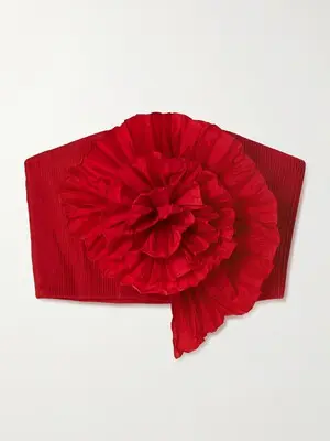 ANDRES OTALORA No Me Olvides' Appliquéd Pleated Taffeta Top - Red