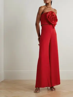 ANDRES OTALORA No Me Olvides' Appliquéd Pleated Taffeta Top - Red