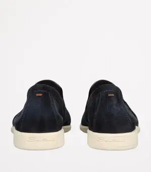 Santoni Suede Malibu Loafers - Navy