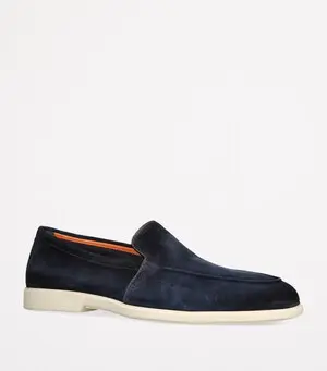 Santoni Suede Malibu Loafers - Navy