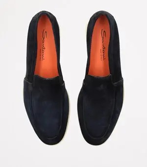 Santoni Suede Malibu Loafers - Navy