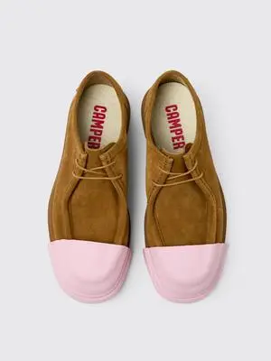 Camper Suede Brogues With Pink Cap Toe - Brown