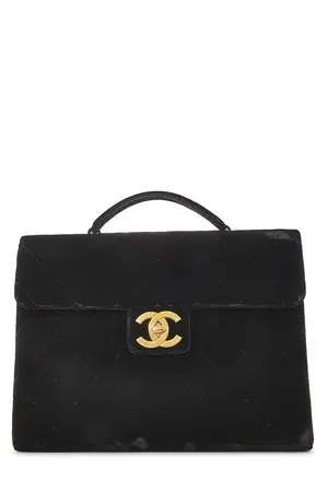 CHANEL Chanel Velvet Briefcase With Gold Tone Clasp