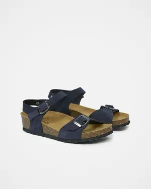 CELTIC & CO. Low Wedge Double Buckle Sandal - Dark Navy