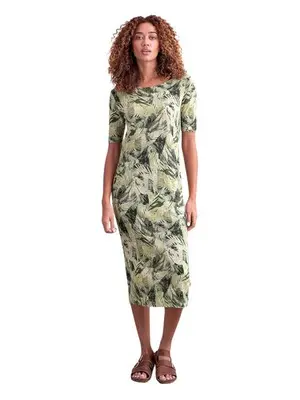 CELTIC & CO. Linen Cotton Blend Button Back Dress - Leaf Print