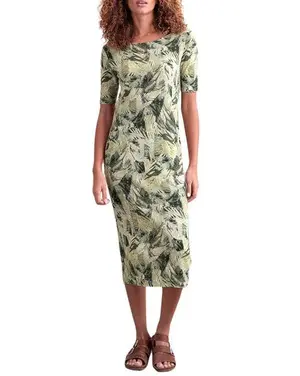 CELTIC & CO. Linen Cotton Blend Button Back Dress - Leaf Print
