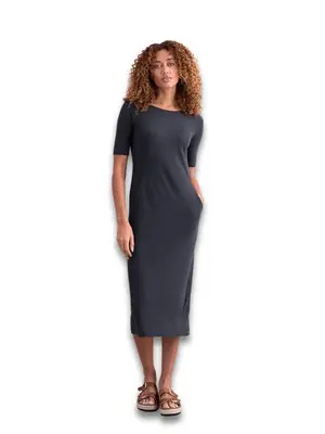CELTIC & CO. Linen Cotton Blend Button Back Dress - Navy