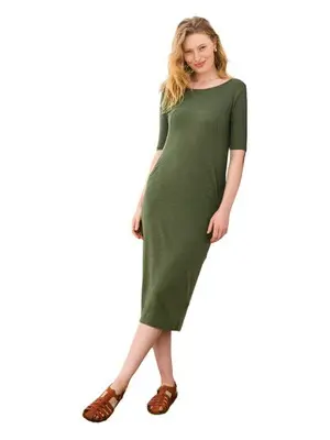 CELTIC & CO. Linen Blend Button Back Midi Dress - Khaki
