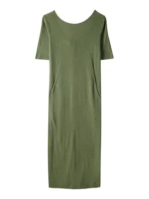 CELTIC & CO. Linen Blend Button Back Midi Dress - Khaki