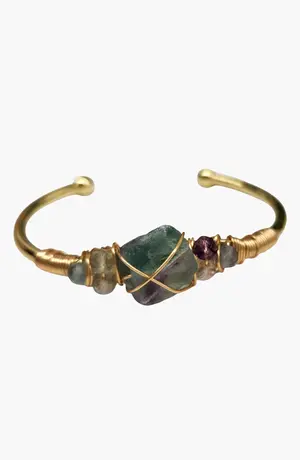 HUMANIST BEAUTY Gemstone Wire-wrapped Bracelet - Rainbow Fluorite/yellow Gold