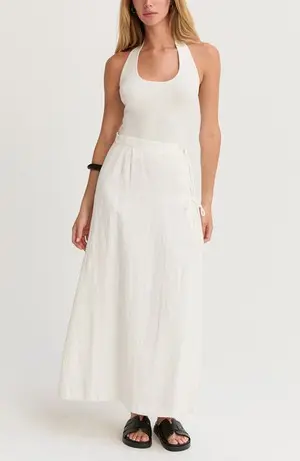 CRESCENT Faux Wrap Linen Maxi Skirt