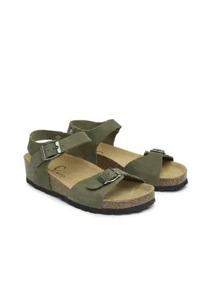 CELTIC & CO. Low Wedge Double Buckle Sandals - Olive