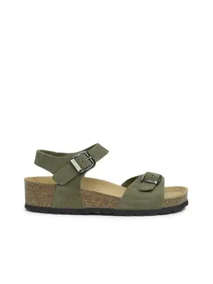 CELTIC & CO. Low Wedge Double Buckle Sandals - Olive