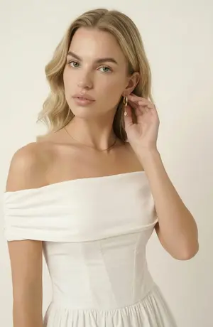 MODENAIRE Off-shoulder Mini Dress With Flowy Skirt
