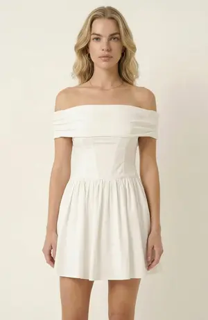 MODENAIRE Off-shoulder Mini Dress With Flowy Skirt