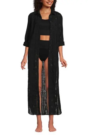 LANDS' END Eyelet Maxi Cover-up Dress - Black