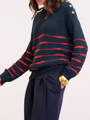 CELTIC & CO. Drop Stitch Breton Sweater - Navy / Red