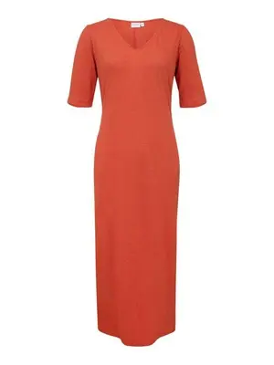 CELTIC & CO. Linen Blend V Neck Midi Dress - Burnt Orange