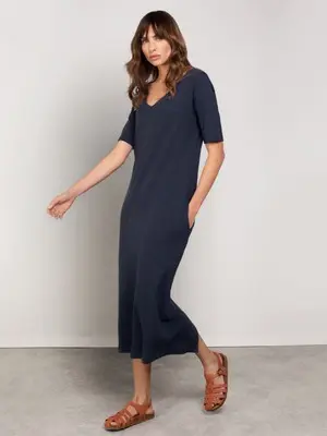 CELTIC & CO. Linen Blend V-neck Midi Dress - Navy