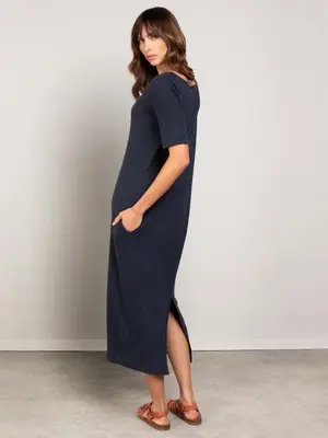CELTIC & CO. Linen Blend V-neck Midi Dress - Navy