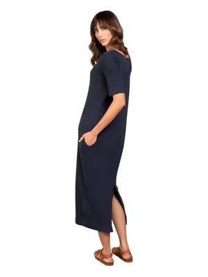 CELTIC & CO. Linen Blend V-neck Midi Dress - Navy