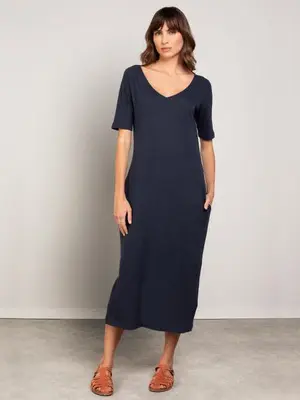CELTIC & CO. Linen Blend V-neck Midi Dress - Navy