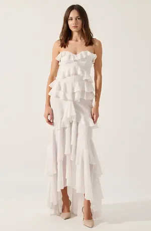 MODENAIRE Strapless Tiered Ruffle Maxi Dress - Ivory