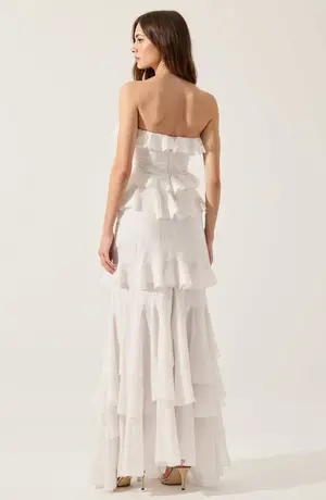 MODENAIRE Strapless Tiered Ruffle Maxi Dress - Ivory
