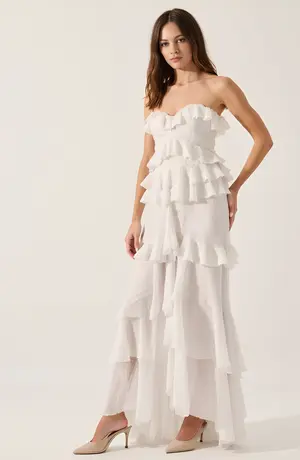 MODENAIRE Strapless Tiered Ruffle Maxi Dress - Ivory