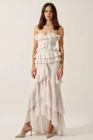 MODENAIRE Strapless Tiered Ruffle Maxi Dress - Ivory