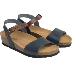 CELTIC & CO. Low Wedge Ankle Strap Sandals - Navy / Rust