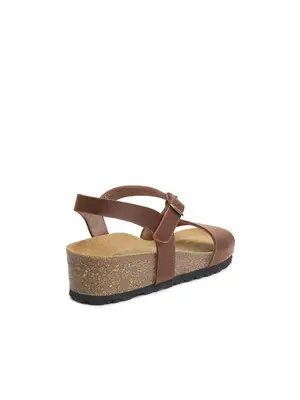 CELTIC & CO. Low Wedge Ankle Strap Sandals - Rust