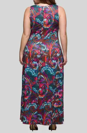 24SEVEN COMFORT APPAREL Paisley Knit Maxi Dress - Brown Multi