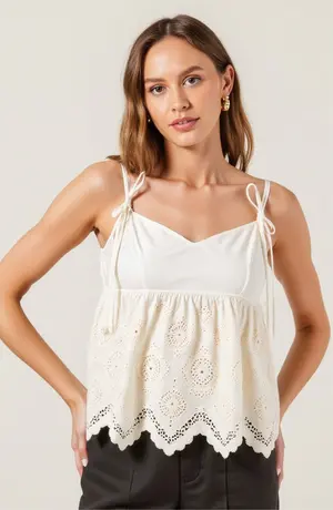 MODENAIRE Eyelet Hem Cotton Camisole