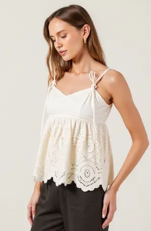 MODENAIRE Eyelet Hem Cotton Camisole
