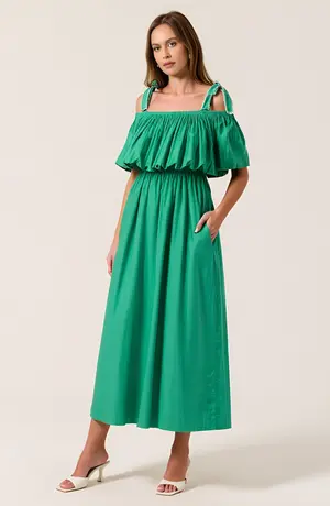MODENAIRE Off-shoulder Ruffle Midi Dress