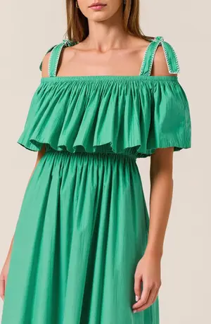 MODENAIRE Off-shoulder Ruffle Midi Dress