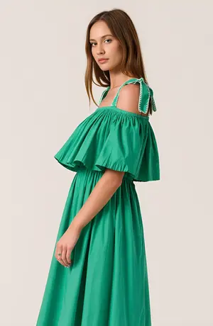 MODENAIRE Off-shoulder Ruffle Midi Dress