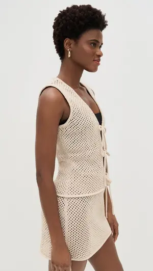 Onia Crochet Knit Tie Front Top